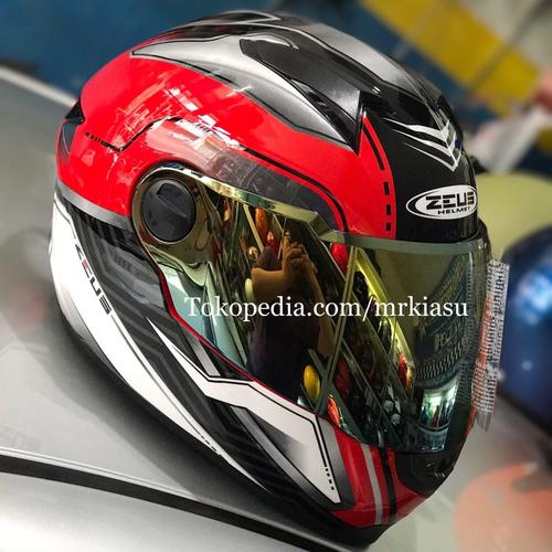 Jual Paket3in1 ZEUS 811 red silver black white helm fullface IRON MAN M ...