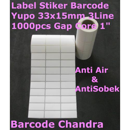 Jual Yupo 33x15mm 3Line 1000pcs Core 1" Gap 2mm Label Stiker Barcode ...
