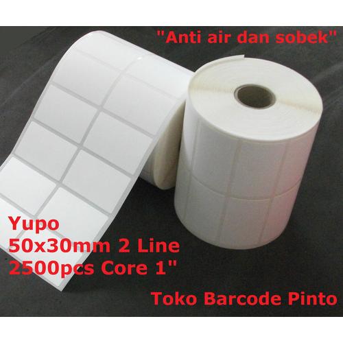 Jual Yupo 50x30mm Core 1" 2 Line 2500pcs Gap 3mm Perforasi Label Stiker ...
