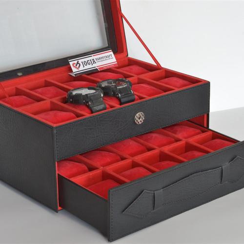Jual JUMBO - Kotak Tempat Jam Tangan isi 20 Besar / Watch Box Black Red ...