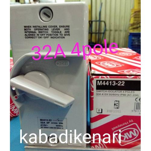 Jual MK SWITCH ISOLATOR M4413-22 32A 4POLES IP66 saklar weather proof ...