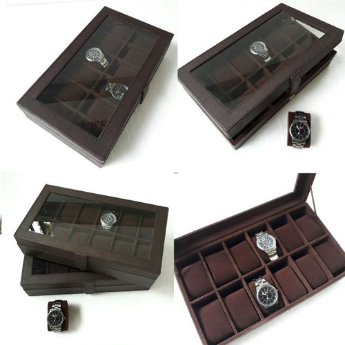 Promo .Tempat | Wadah | Kotak | Box Jam Tangan Isi 12 Full Coklat - Kab ...