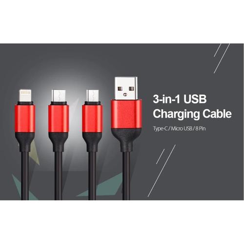 Jual Kabel Charger 3 in 1 Cable Micro USB Lightning USB Type-C Type C ...