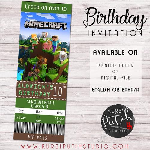 Jual Undangan Ulang Tahun model ticket tema minecraft - Kab. Subang ...