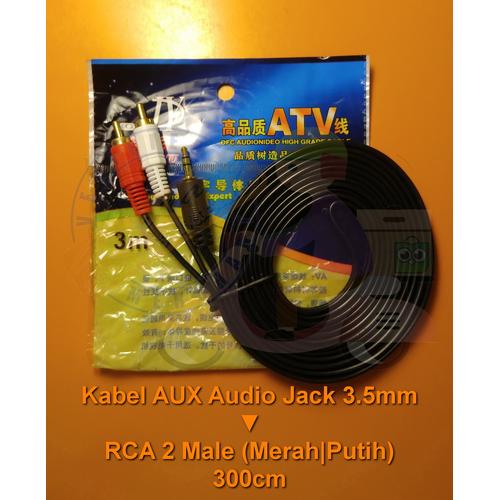 Jual TP 300cm Kabel AUX Audio Jack 3.5mm Male To RCA 2 Male Merah Putih ...