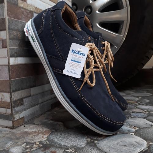Jual Sepatu Casual Semi Pantofel Kulit Asli Kickers Calvary Biru ...