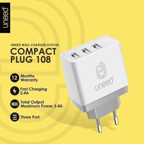 Jual UNEED Origiinal Fast Quick Wall Charger Charging 3 Slot Port USB 2 ...