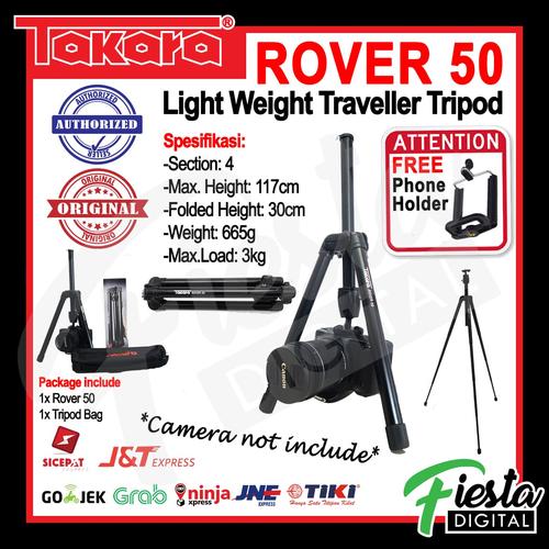 Jual Takara ROVER 50 Light Weight Traveller Tripod + Free Holder Phone ...