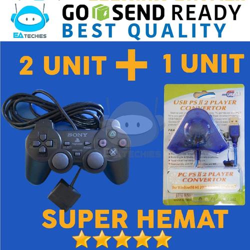 Jual Paket 2 Stick Stik Joystick PS2 Ori + 1 Converter PS3 PC Original ...