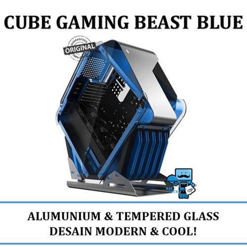 Jual Casing PC CPU Gaming Cube Beast Blue Aluminium + 2 Tempered Glass ...