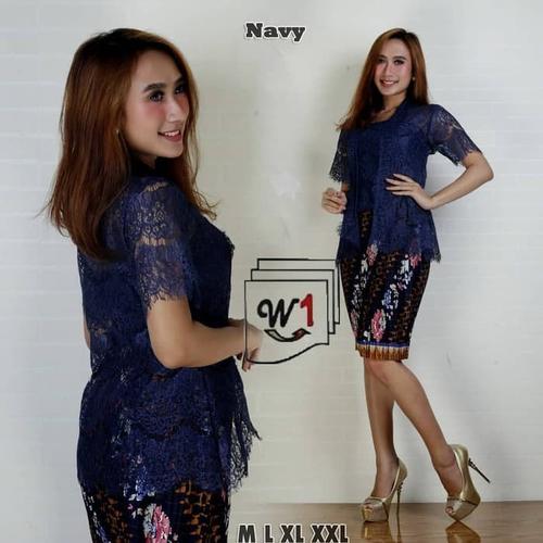 Promo Setelan Kebaya Brokat Kutu baru Lengan Pendek Navy Dan Lainnya ...