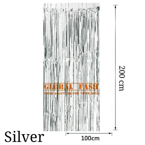 Promo backdrop foil silver/ tirai rumbai / foil fringe curtain / tirai ...