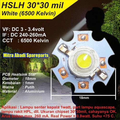 Jual HPL 1W/High Power LED 1 Watt HSLH White/Putih + PCB Heatsink Star ...