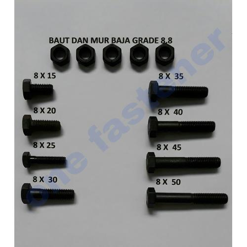 Jual baut baja 8 mm x 40 mm plus mur grade 8.8 K13 - Jakarta Utara ...