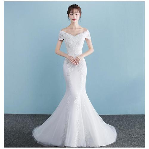 Jual Gaun Pengantin 1804001 Putih Sabrina Mermaid Ekor Wedding Gown ...