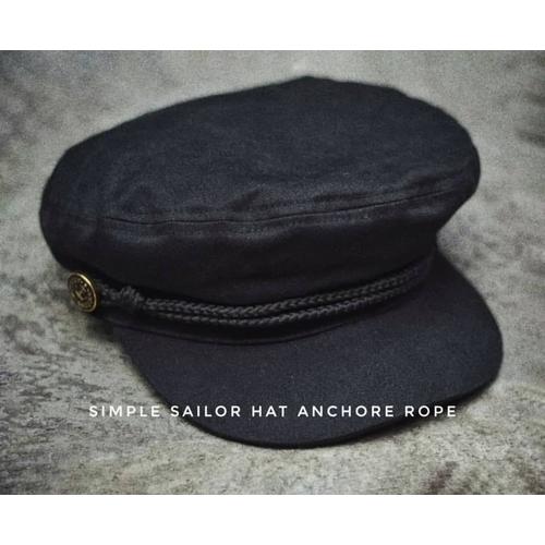Jual topi sailor cap fiddler hat full black anchor rope button - M ...