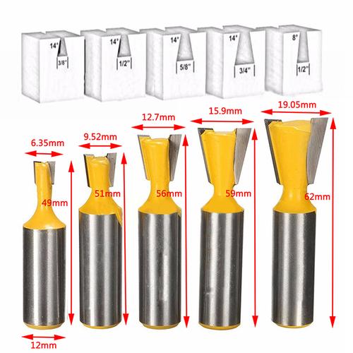 Jual 5pcs Dovetail 1/2" Shank Mata Router Bit 1/4" 3/8" 1/2" 5/8" 3/4 ...