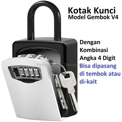 Jual Key Lock Box V4 Model Gembok Kotak Kunci Safe Besi Kombinasi 4 ...
