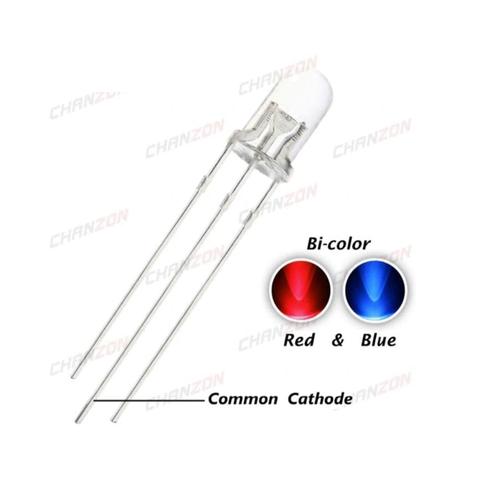 Jual LED BICOLOR 5mm Clear RED BLUE Common Cathode 3pin 2 warna Merah ...