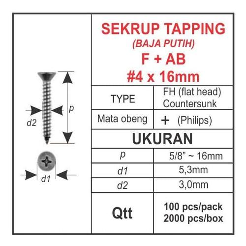 Jual Sekrup 4x16mm - Sekrup Tapping - Paku Sekrup - Baja Putih - Isi ...