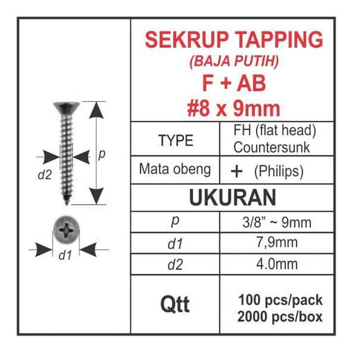 Jual Sekrup 8x9mm - Sekrup Tapping - Paku Sekrup - Baja Putih - Isi ...