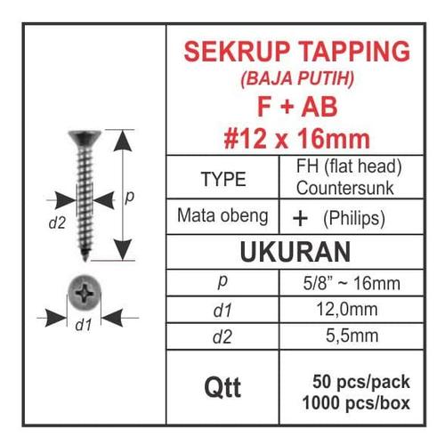 Jual Sekrup 12x16mm - Sekrup Tapping - Paku Sekrup - Baja Putih - Isi ...
