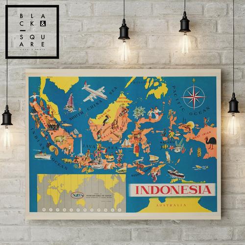Jual Poster Premium Plus Frame Kayu - Peta Indonesia Vintage 2 - Size ...