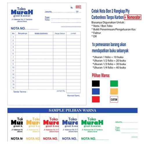Jual Cetak Nota Bon 2 Rangkap/Ply Carbonless Tanpa Karbon + Nomorator ...