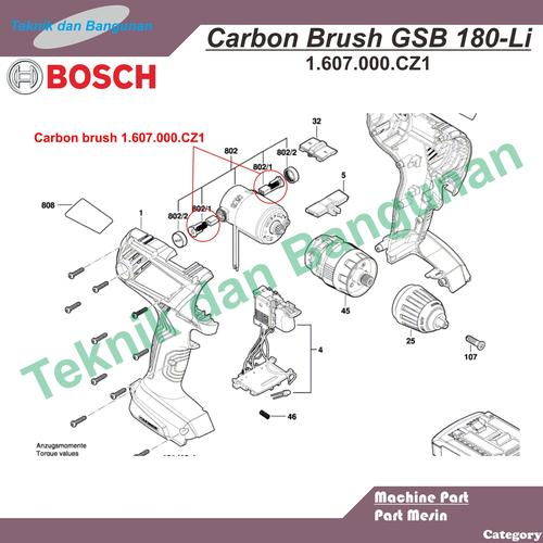 Jual Carbon Brush Bosch GSB 180-Li (1.607.000.CZ1) Orignal - Kota ...