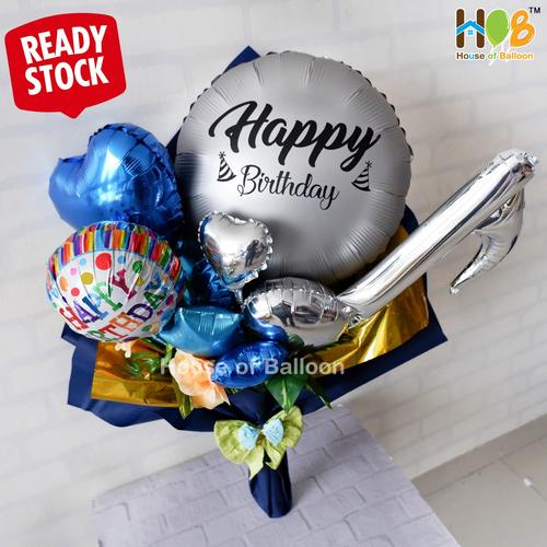 Jual Bouquet / Buket Parcel Balon Bunga Happy Birthday Blue - Kota ...