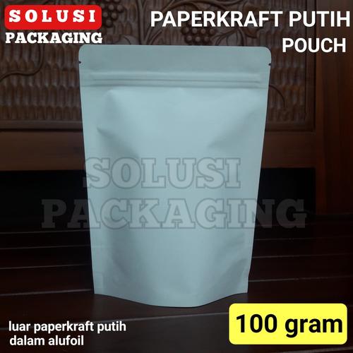 Jual STAND POUCH 100 GR KRAFT PUTIH FULL/KEMASAN KOPI/PLASTIK KLIP ...