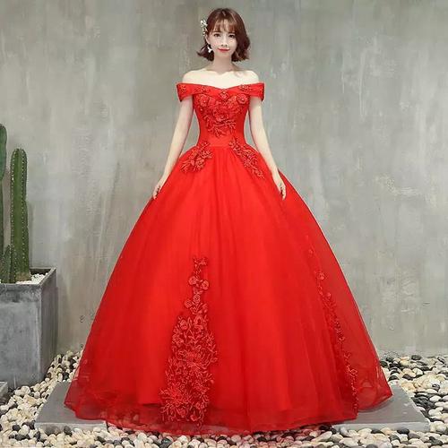 Jual Baju Gaun Pengantin Merah Red Dress China Korea Wedding Gown ...