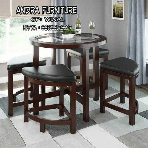 Jual meja bar kayu jati 4 kursi,meja makan kafe top kaca minimalis ...