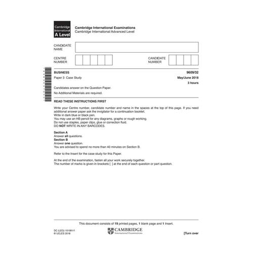 Jual A level Business 9609 May/June past papers and mark schemes 2014 ...