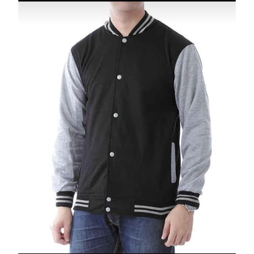 Jual JAKET POLOS BASEBALL VARSITY HITAM LIST ABU SWEATER PRIA WANITA ...