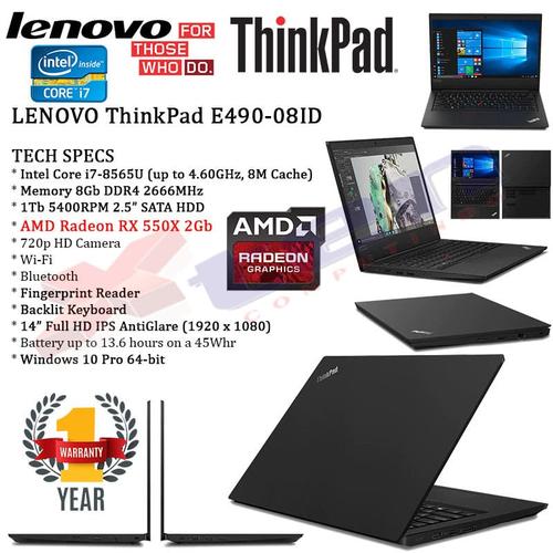 Jual LENOVO ThinkPad E490-08ID - i7-8565U 8Gb 1Tb RX550X 2Gb 14" FHD ...