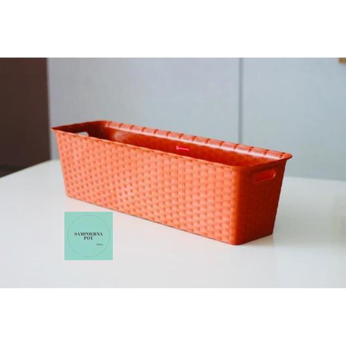 Jual pot bunga tanaman segi panjang merah bata motif rotan - panjang ...