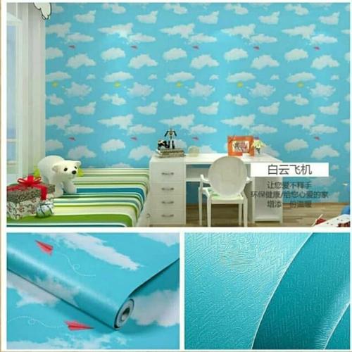 Jual wallpaper dinding flafon biru awan ruangan luar dalam syantik ...