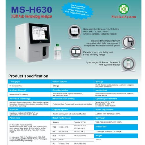 Jual MedicalSystem MS-H630 Hematology Analyzer incl. reagent starter instal - Kota Tangerang ...