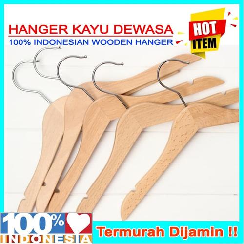 Jual HANGER KAYU DEWASA WARNA NATURAL Produksi Sendiri 100% INDONESIA ...