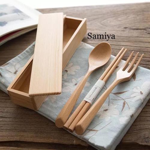 Jual paket alat makan sendok garpu sumpit kayu / korea jepang cutlery ...