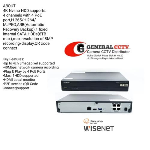 Jual Nvr Wisenet 4 Channel PoE UHD 4K QRN 410S - Jakarta Barat - general cctv | Tokopedia