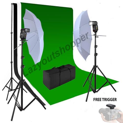 Jual Paket Lighting Studio 2 lampu flash umbrella dan stand background ...