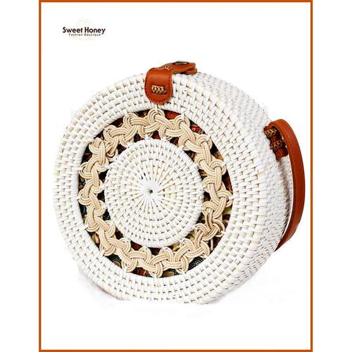 Jual Tas Rotan Bulat Bali Gendit 20cm Tas Selempang Tali Putih dan ...