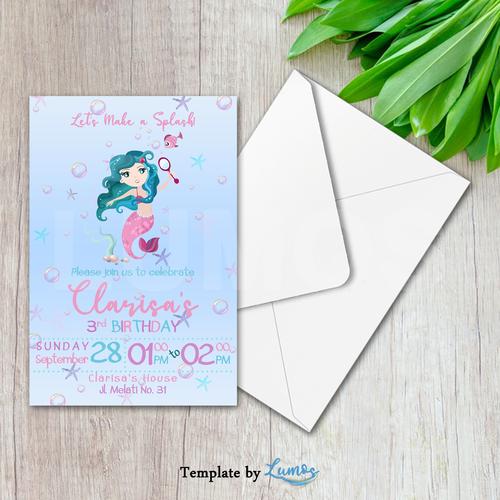 Jual UNDANGAN ULANG TAHUN ANAK MERMAID 1 DENGAN AMPLOP PUTIH - Kota ...
