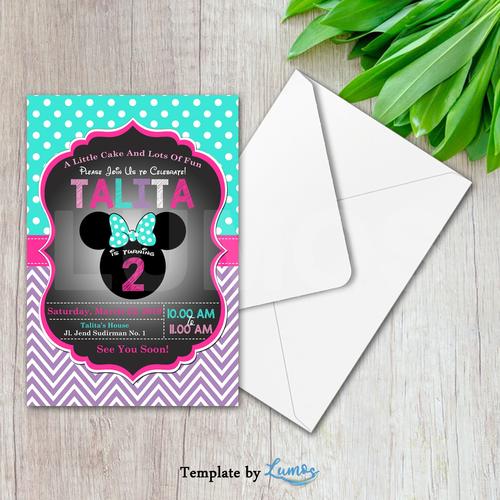 Jual UNDANGAN ULANG TAHUN ANAK MINNIE MOUSE 1 DENGAN AMPLOP PUTIH ...