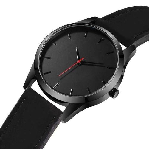 Jual Jam Tangan Casual Analog Polos Full Black Tali Kulit Pu Leather ...