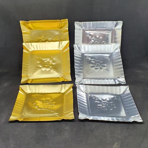 Jual Piring kue kertas emas / gold & perak / silver / paper plate kotak - emas gold - Jakarta ...