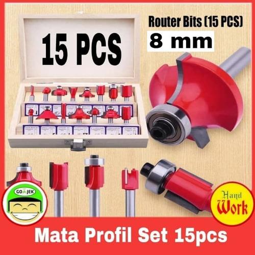 Jual Mata Profil kayu Router bit set 8 mm Paket Komplit dgn Box Kayu ...