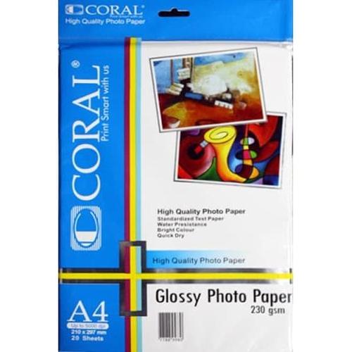 Jual KERTAS FOTO A4 GLOSSY 230 CORAL PHOTO PAPER GLOSSY A4 230 GRAM ...